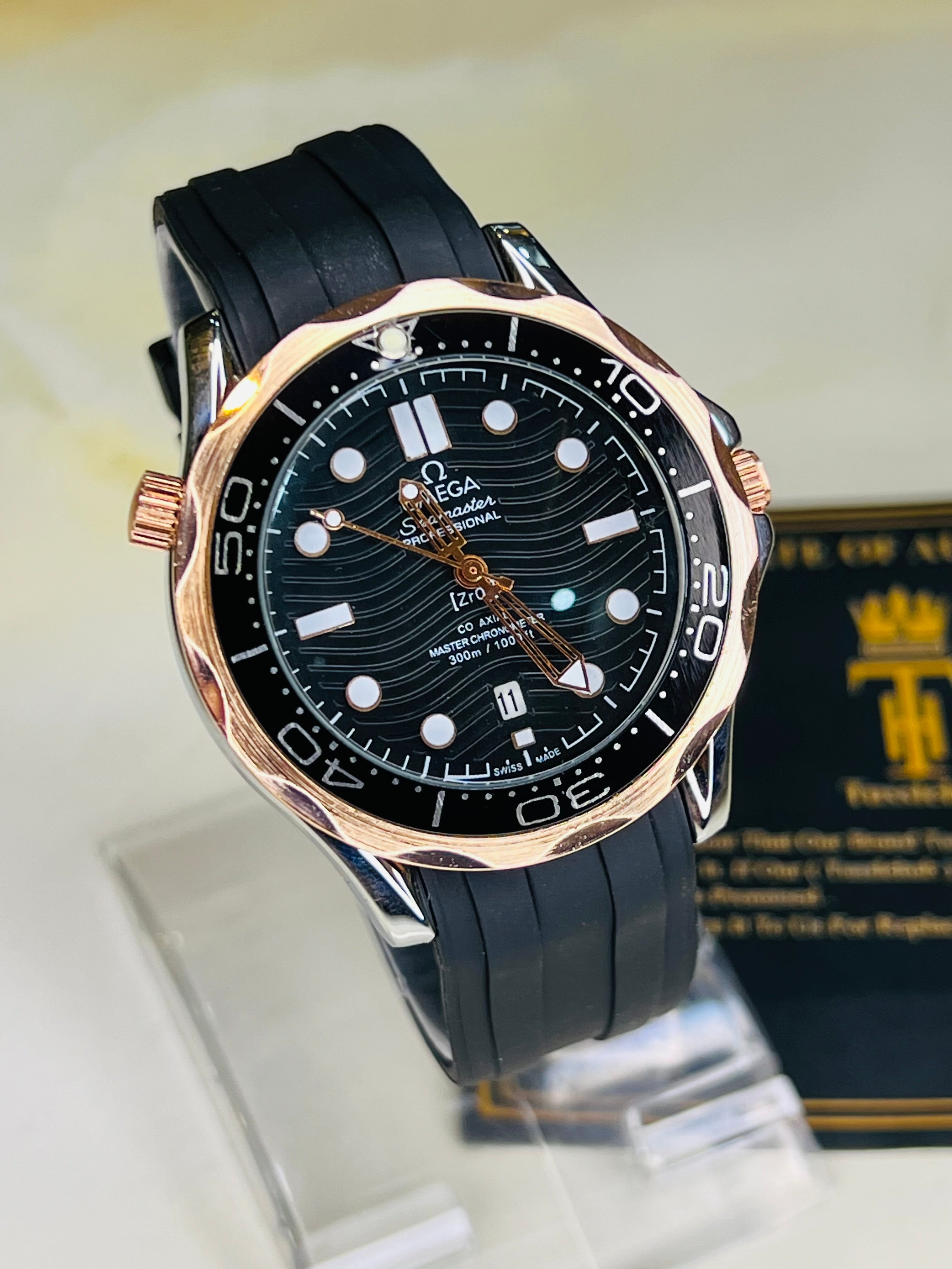 Omega Silicon Strap Black Gold Watch – TUSSLEHUB